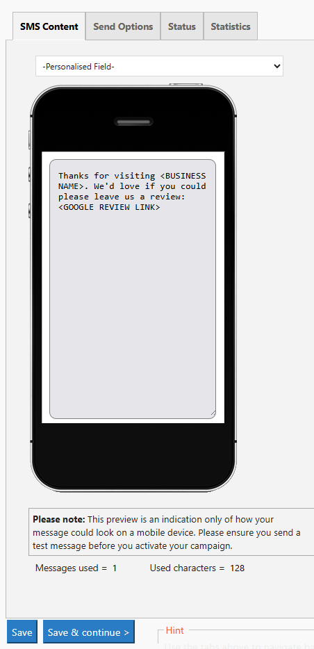 Set-up Google Review SMS