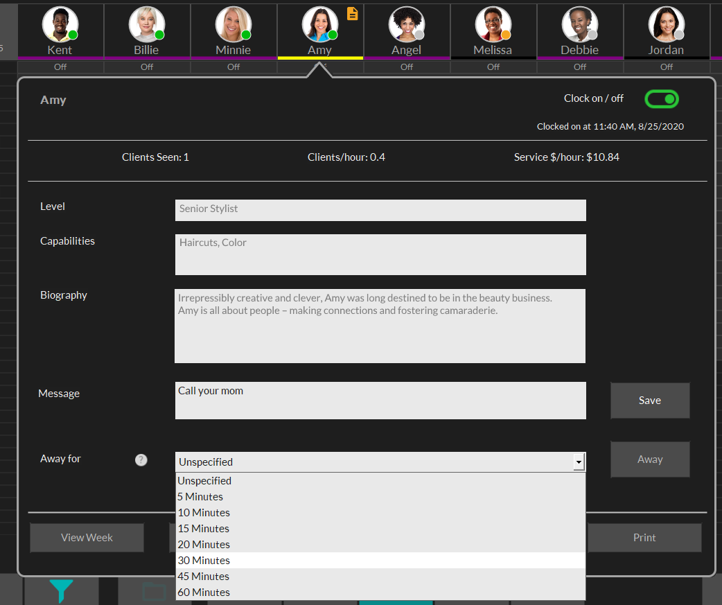 Employee specific functions